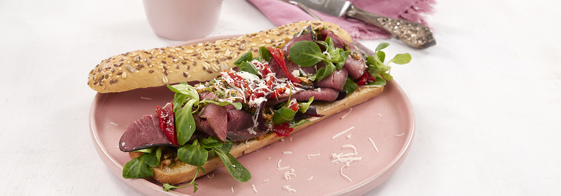 Oppskrift soft sub med roastbiff og grillet paprika